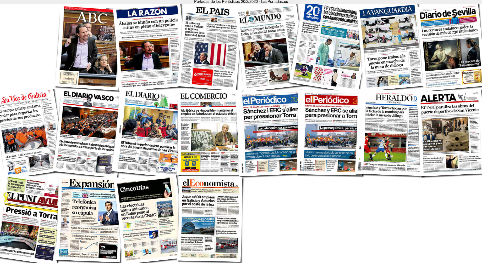 Portadas de los Periódicos - 20/2/2020 - periódicos de España