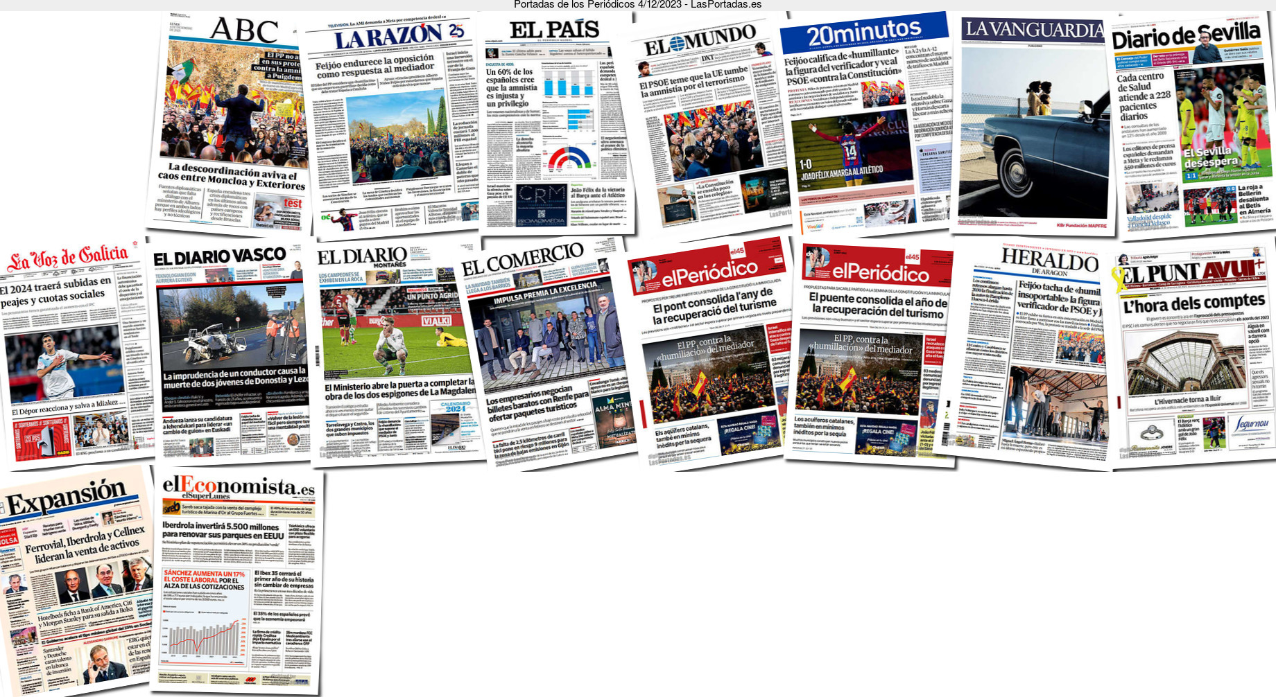 Portadas de los Periódicos - 4/12/2023 - periódicos de España