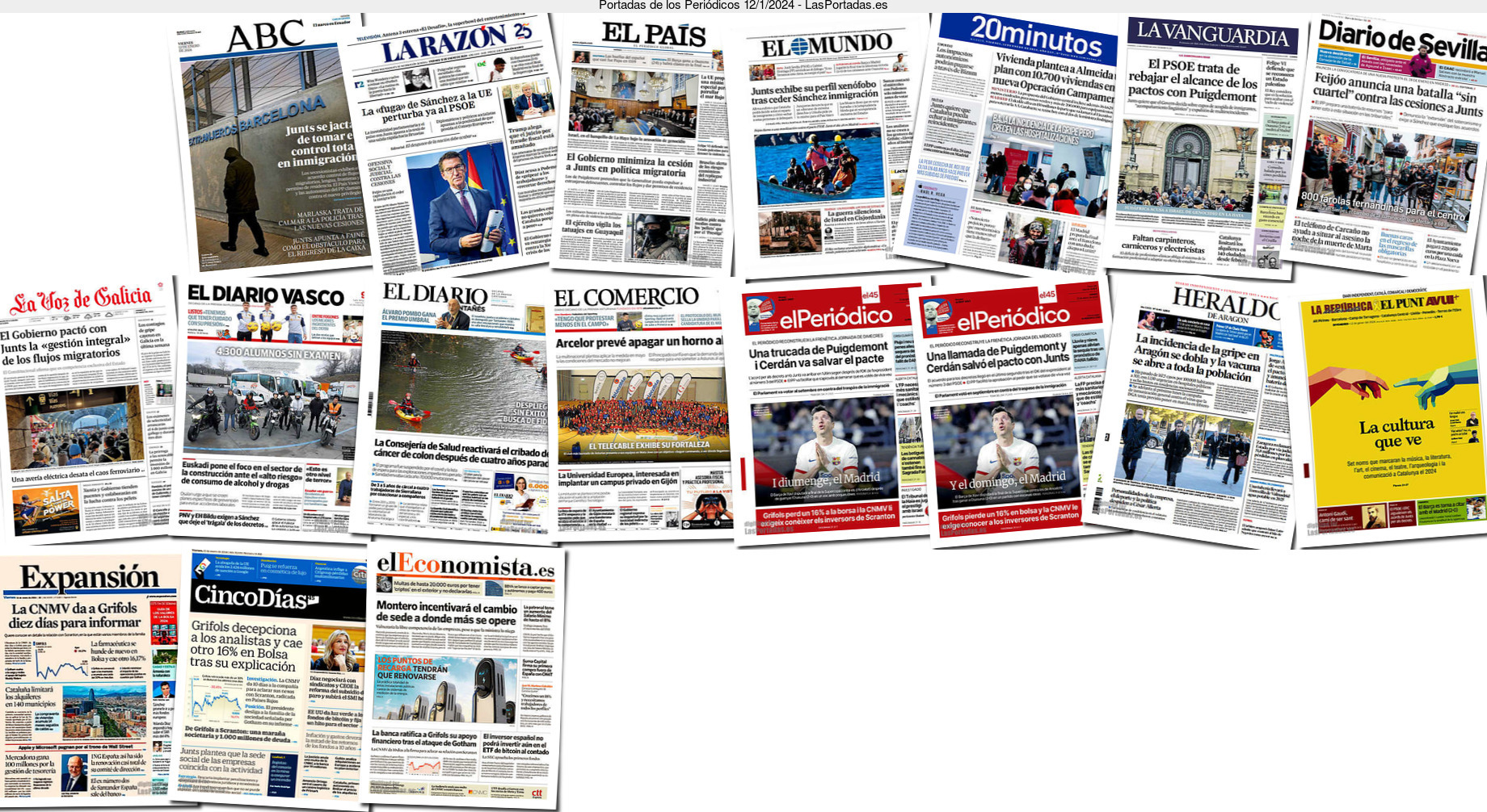 Portadas de los Periódicos - 12/1/2024 - periódicos de España