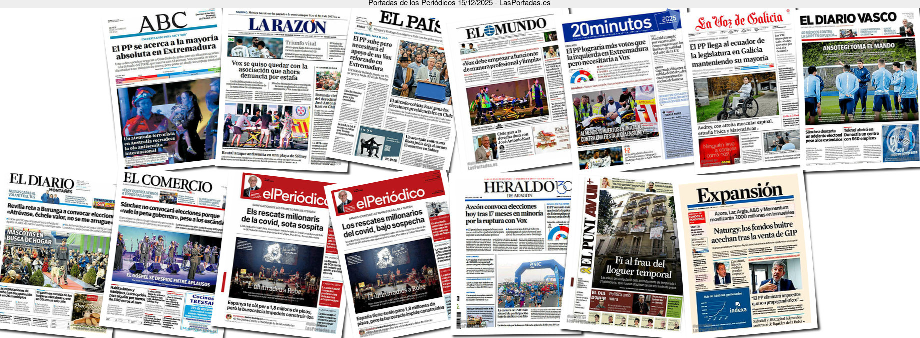 Portadas de los Periódicos - 15/12/2025 - periódicos de España